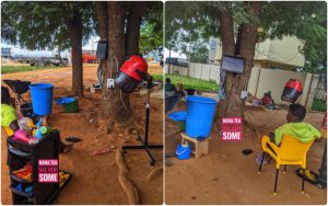 Ghanaian Lady Goes Viral For Salon Business Under A Tree (VIRAL PHOTOS)